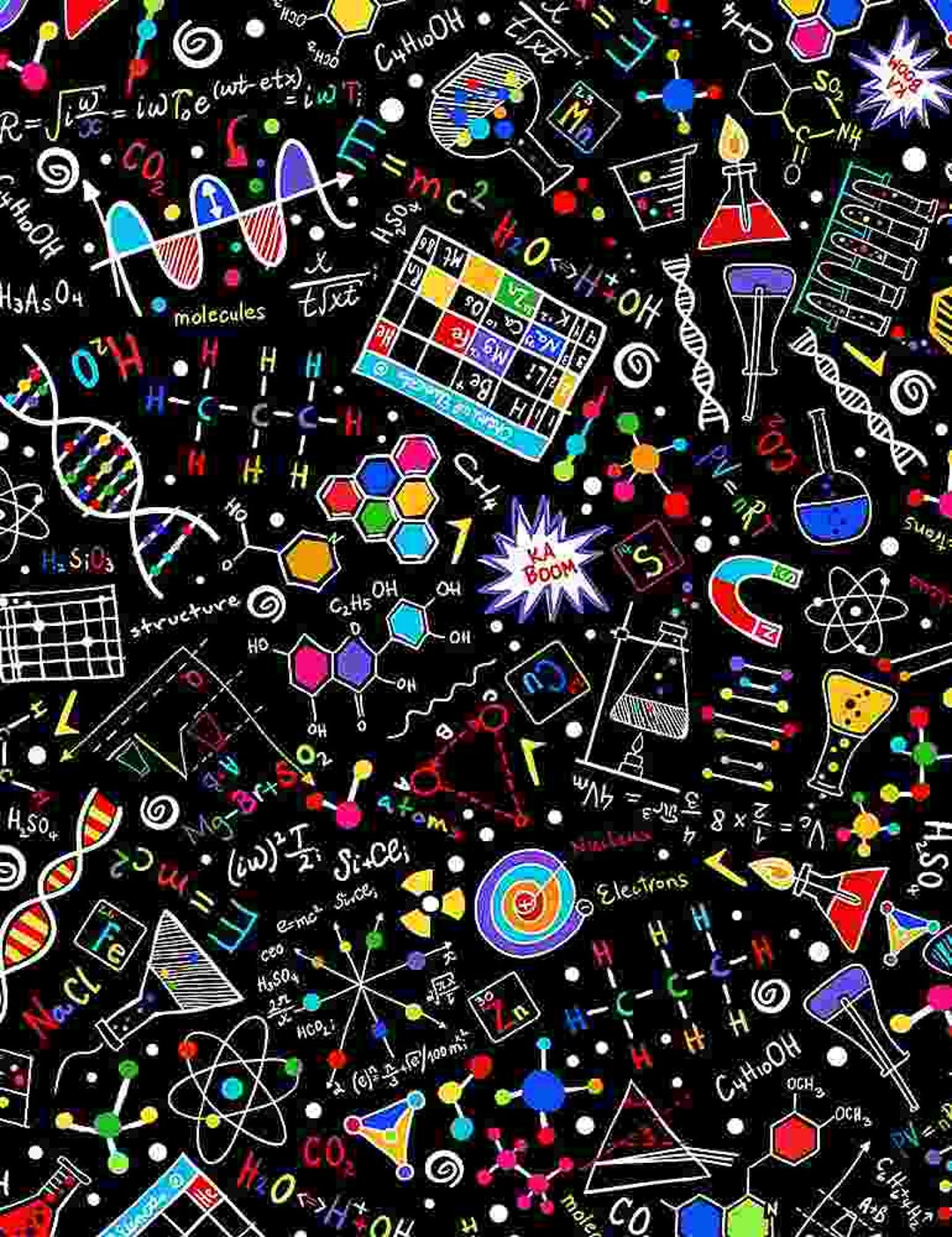 Science Fabric, by the Yard, Bright Science Doodles, Math and Science ...