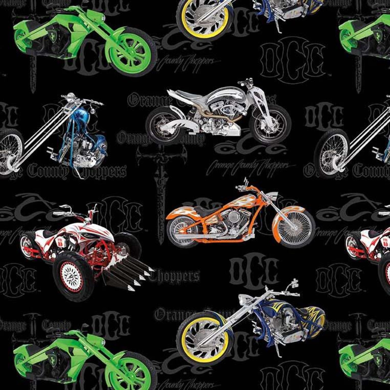 Orange County Choppers Fabric by the Yard, Motorcycle Fabric, OCC Toss ...