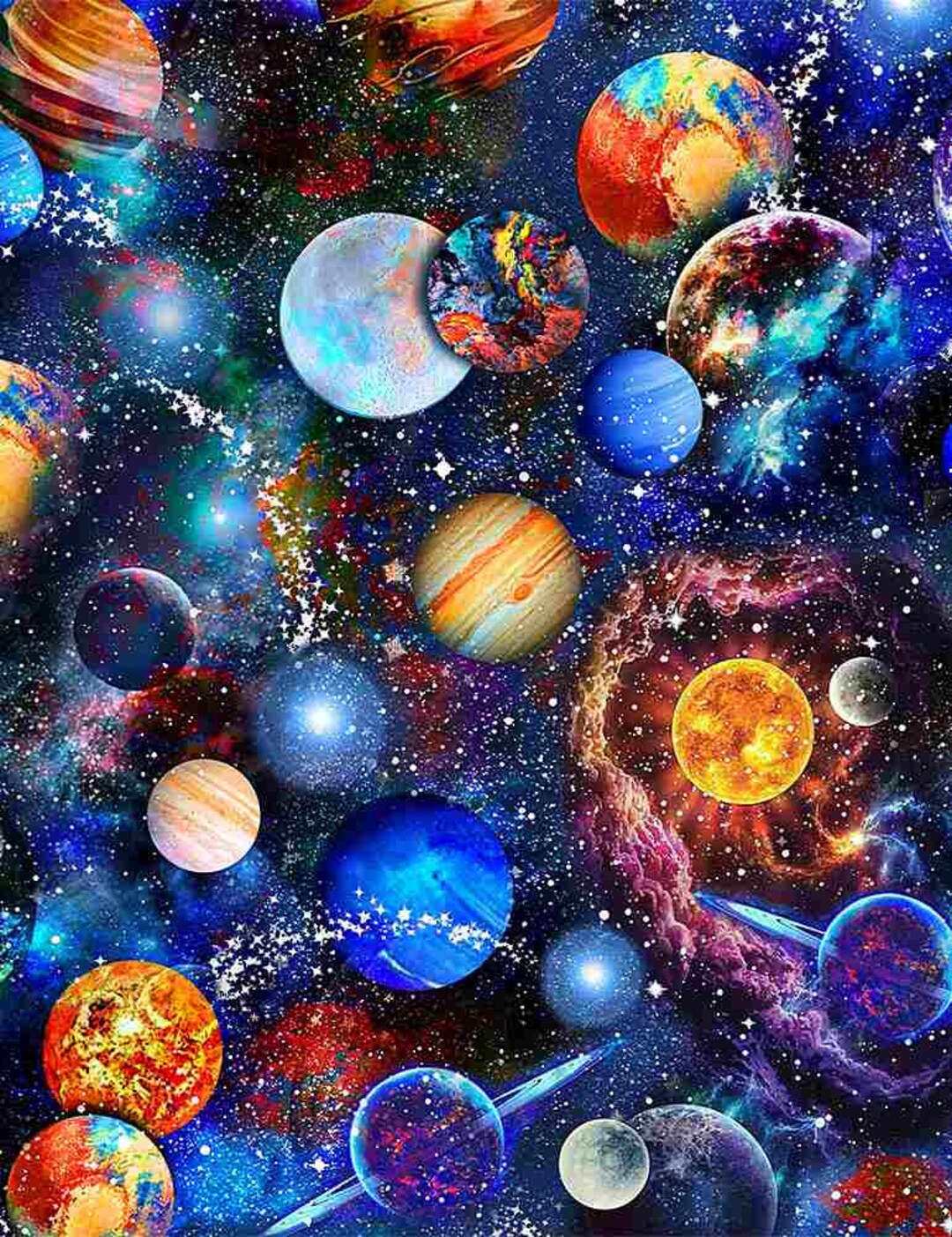 Planets Fabric by the Yard Funky Outer Space Timeless - Etsy
