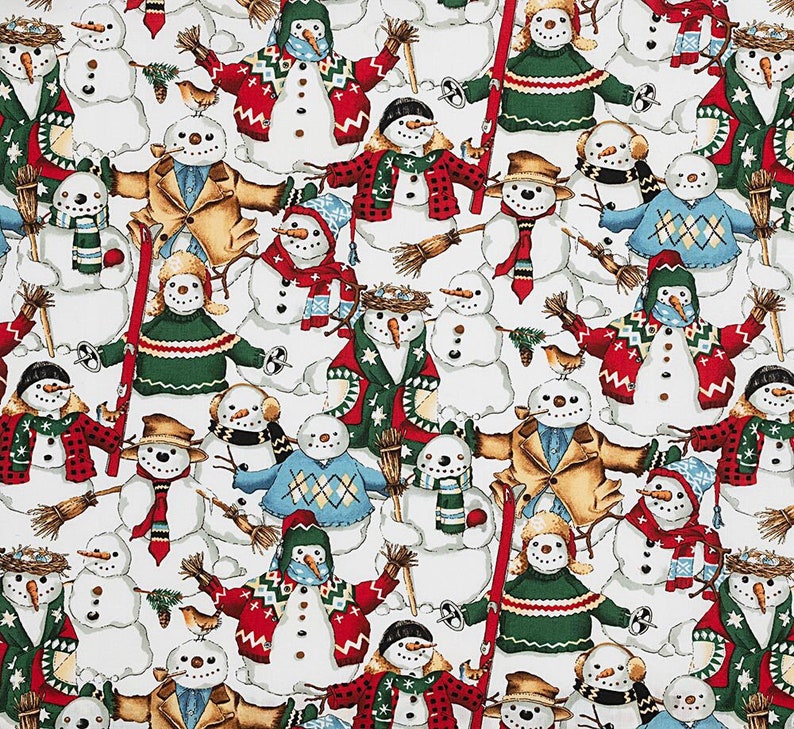 Snowman Fabric By The Yard Snowfriends Alexander Henry | Etsy