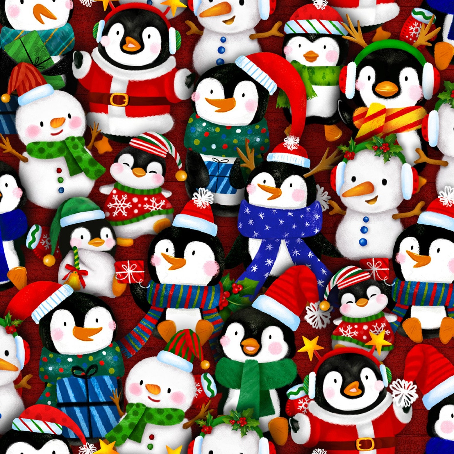 Christmas Fabric by the Yard Noel Stacked Penguins and - Etsy