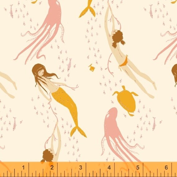 Mermaid Fabric by the Yard Heather Ross Underwater Sisters | Etsy