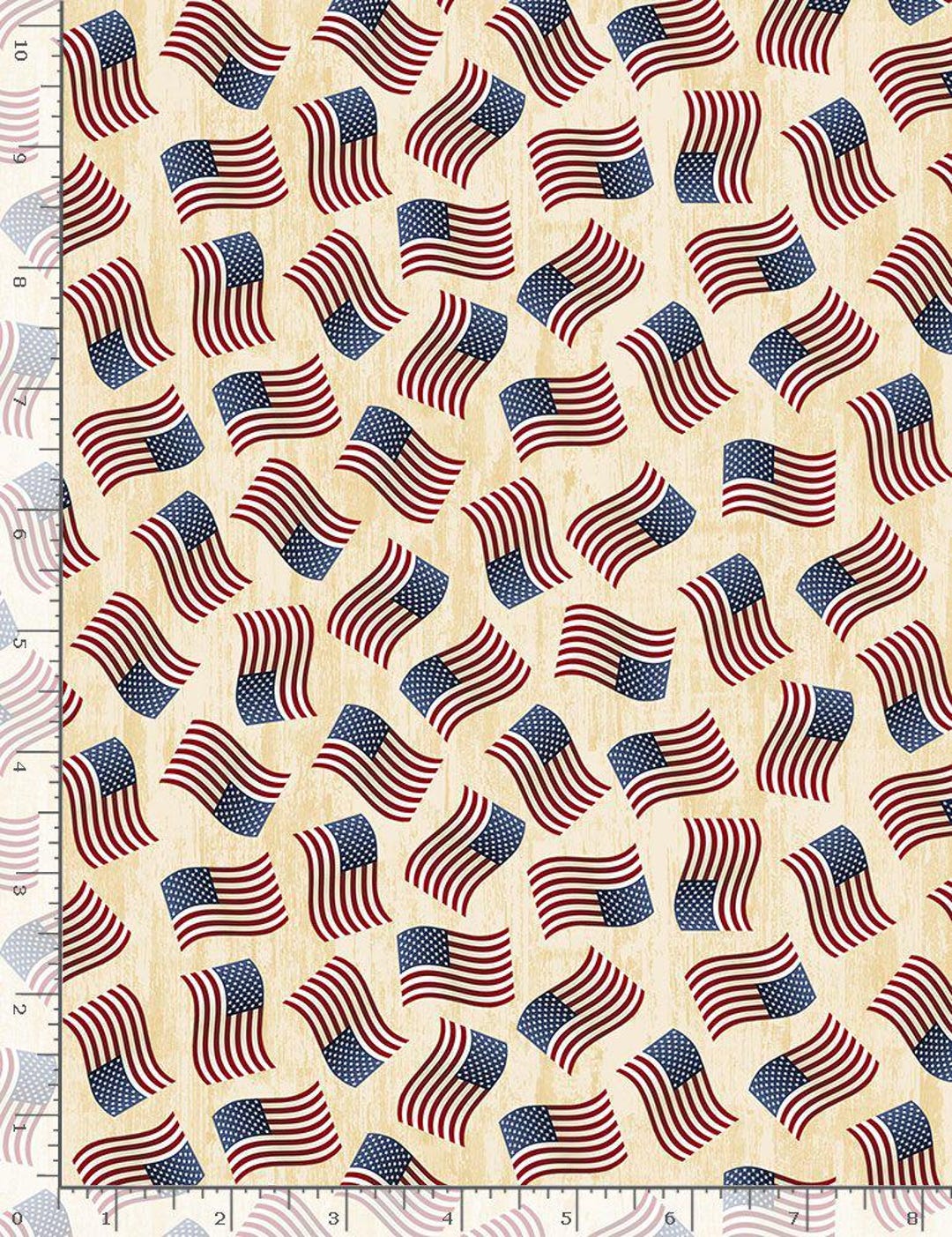 Patriotic Fabric, by the Yard, Flag Fabric, Tossed American Flags ...