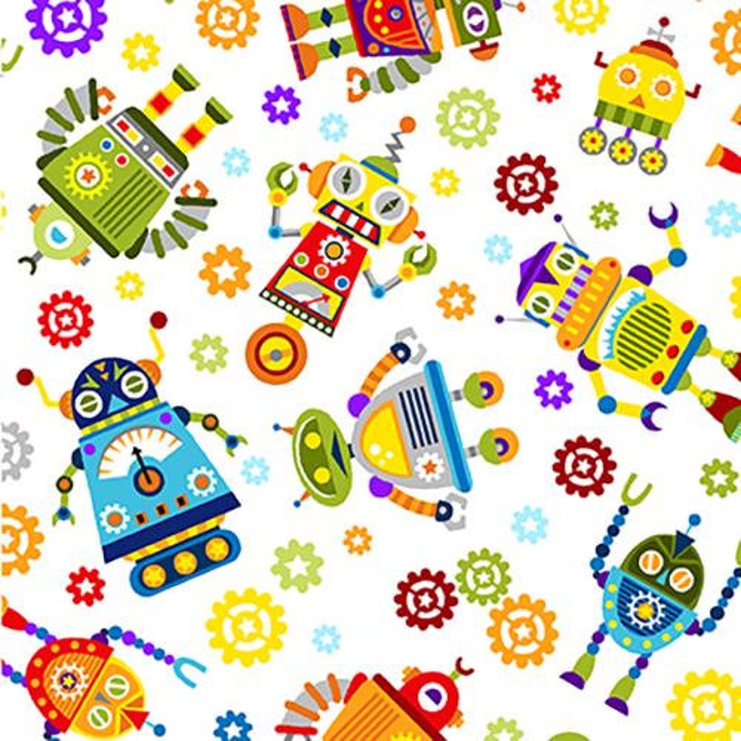 Robot Fabric by the Yard Launch Party Robots White - Etsy