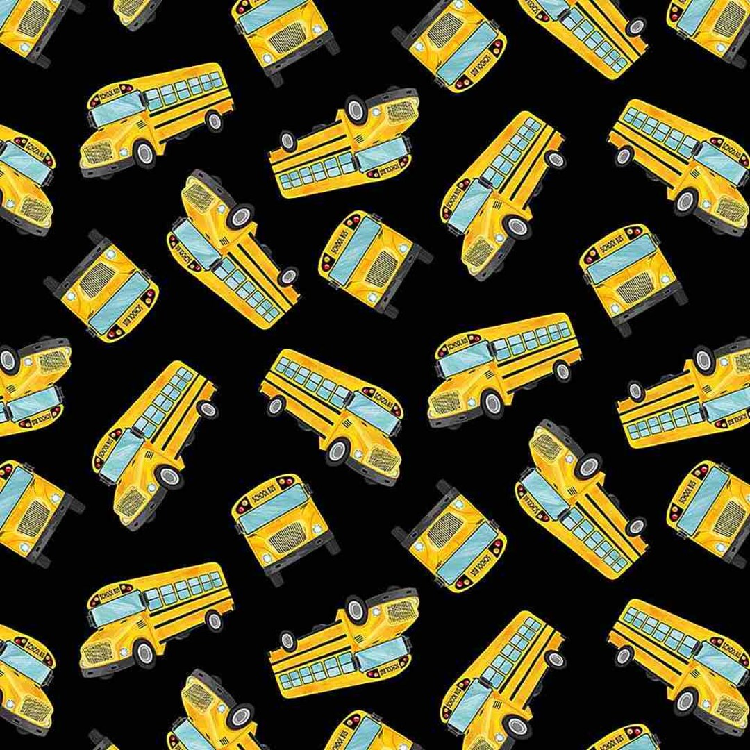 Back to School Fabric by the Yard, Tossed Yellow School Buses, Timeless ...