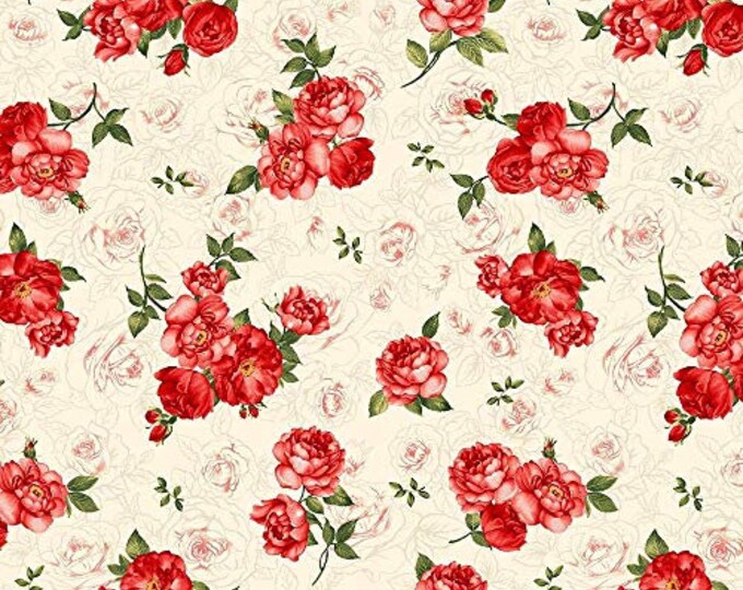 Rose Fabric by the Yard, Garden Rose Small Red Bouquets Floral ...