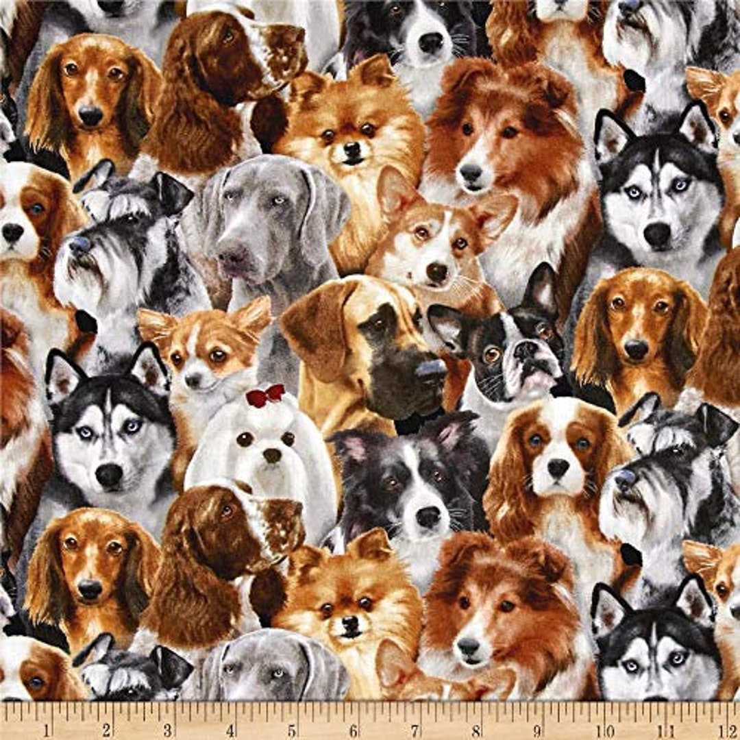 Dog Breeds Fabric, by the Yard, Dog Breeds All Over, Elizabeth's Studio ...
