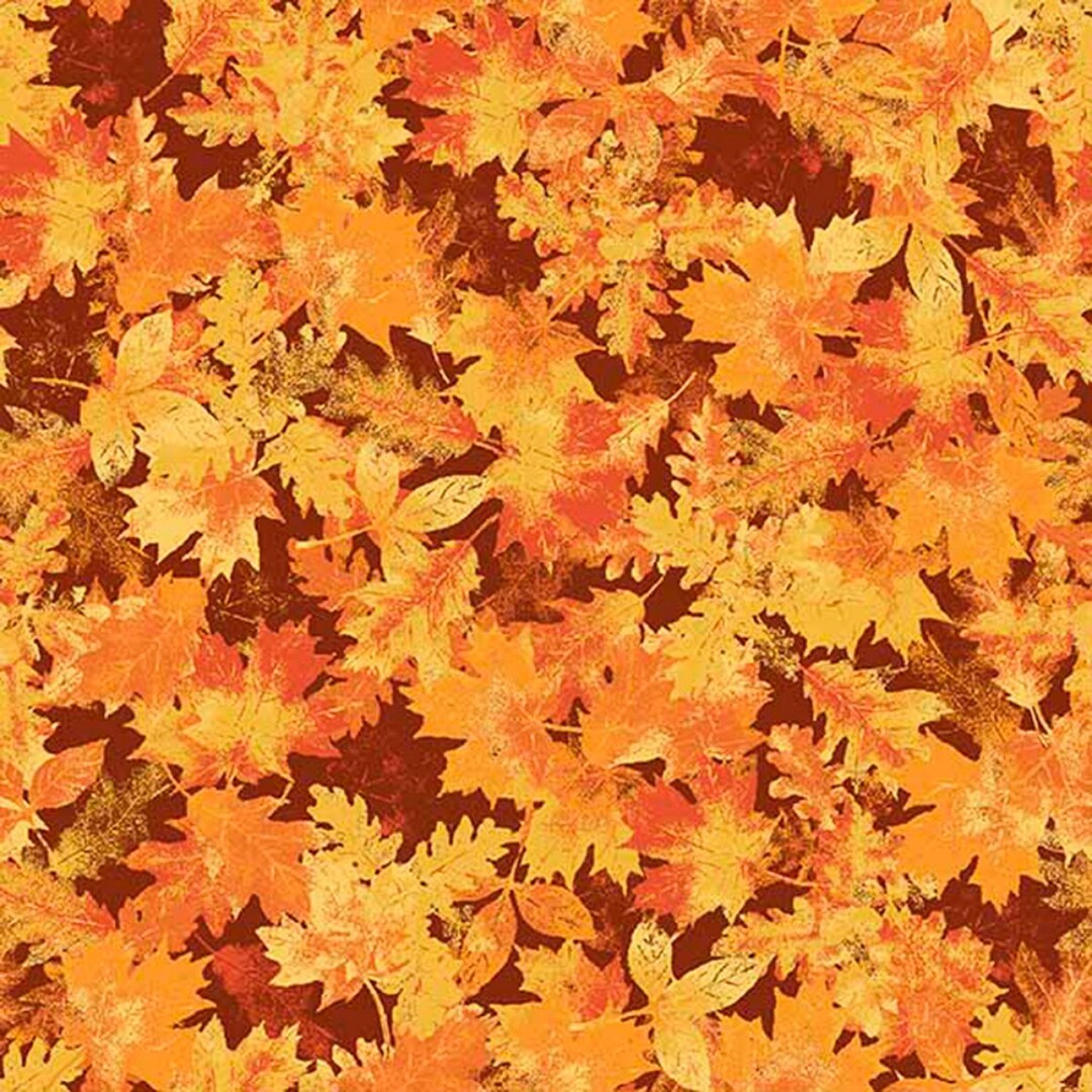 Fall Leaves Fabric, PRECUT HALF YARD, Autumn Harvest Tossed Leaves ...