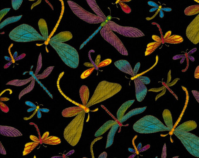 Dragonfly Fabric by the Yard, Metallic, Timeless Treasures, DRAGONFLY ...