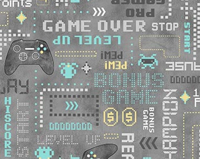 Gaming Fabric by the Yard, Gaming Zone Video Game Words Gray Northcott ...