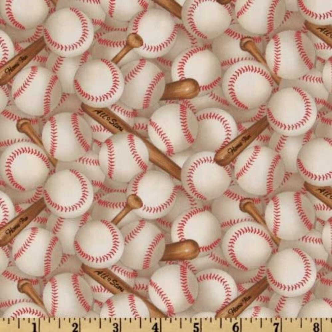 Baseball Fabric, by the Yard, Baseballs and Bats, Elizabeth's Studio ...