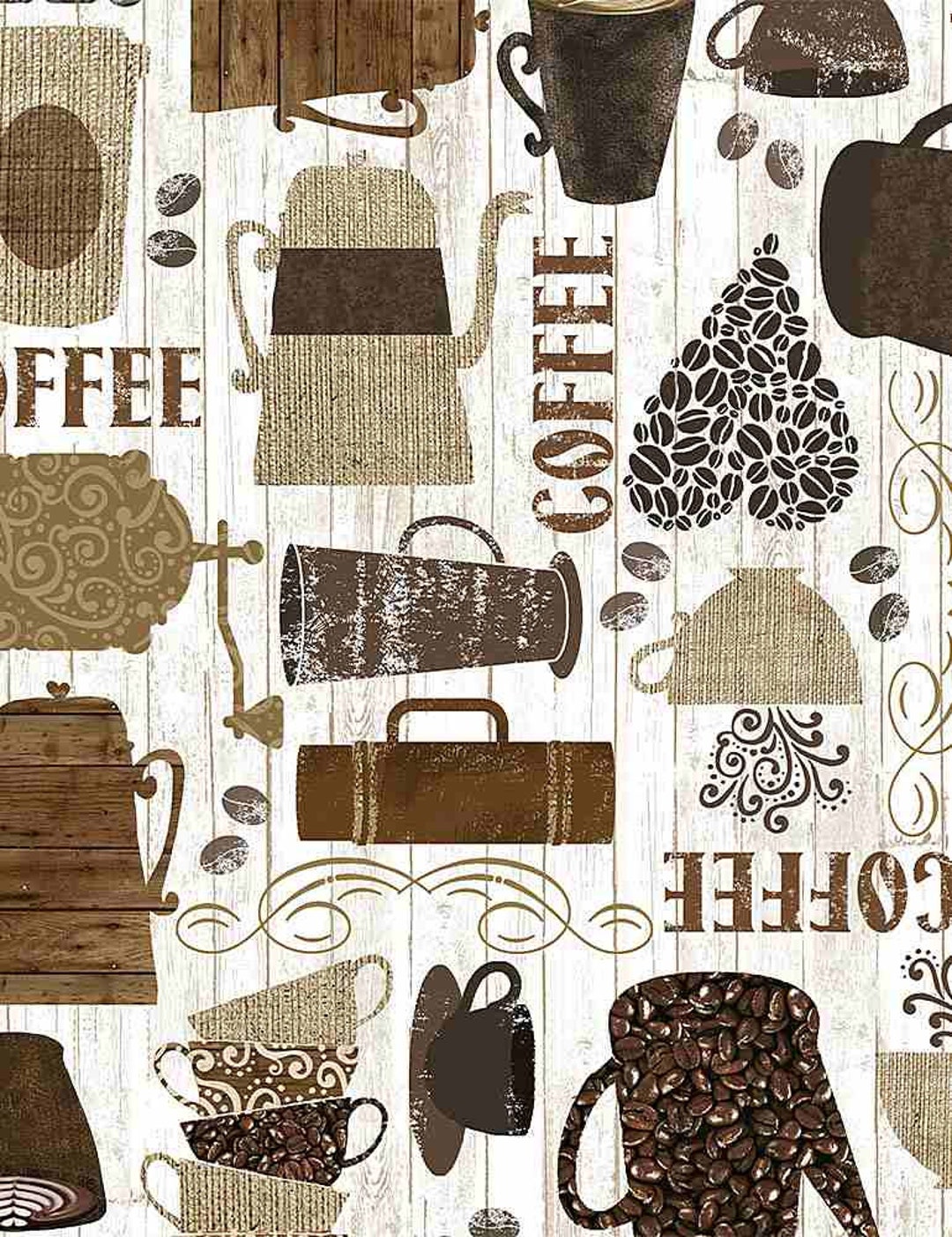 Coffee Fabric, by the Yard, Wood Coffee Motifs, C7985, Timeless ...