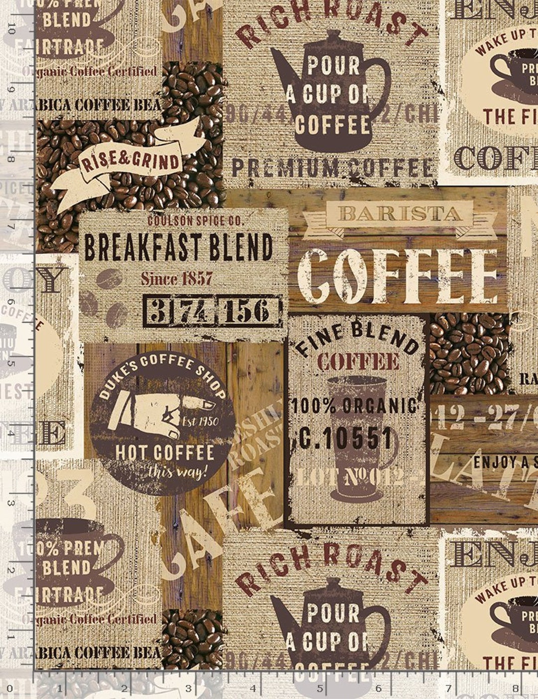 Coffee Fabric, by the Yard, Coffee Signs, Timeless Treasures, C7984 ...