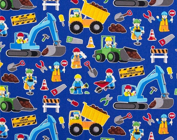 Toy Fabric, PRECUT HALF YARD, Building Block Construction Workers ...