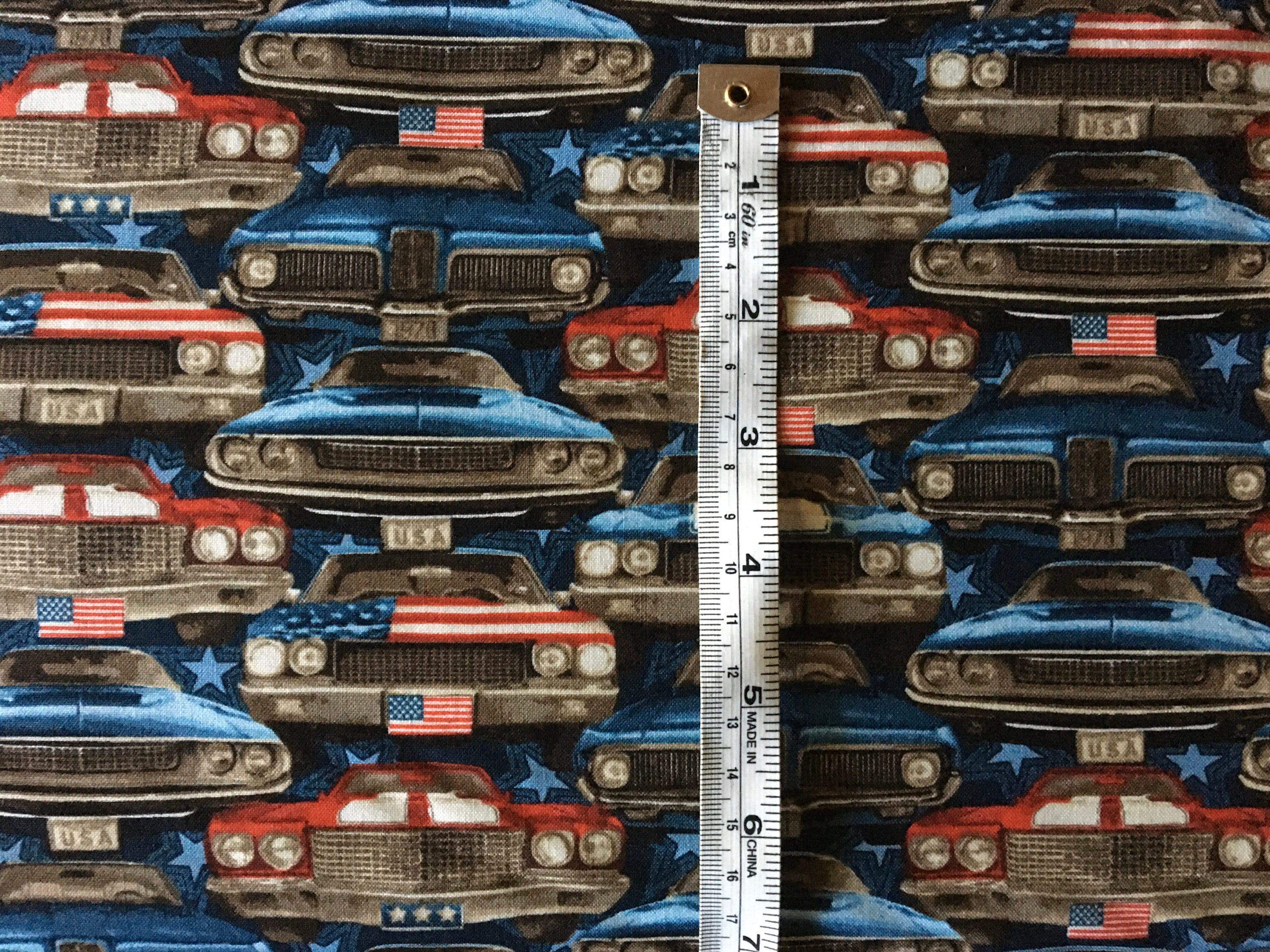 Muscle Car Fabric by the Yard Patriotic Oncoming Cars - Etsy
