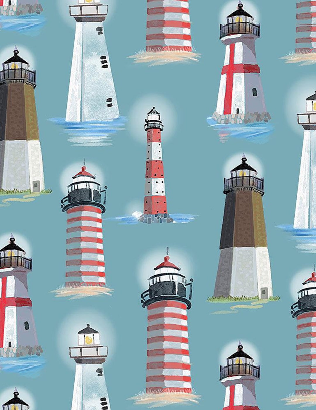 Lighthouse Fabric by the Yard Ocean Blue Lighthouses, Timeless ...