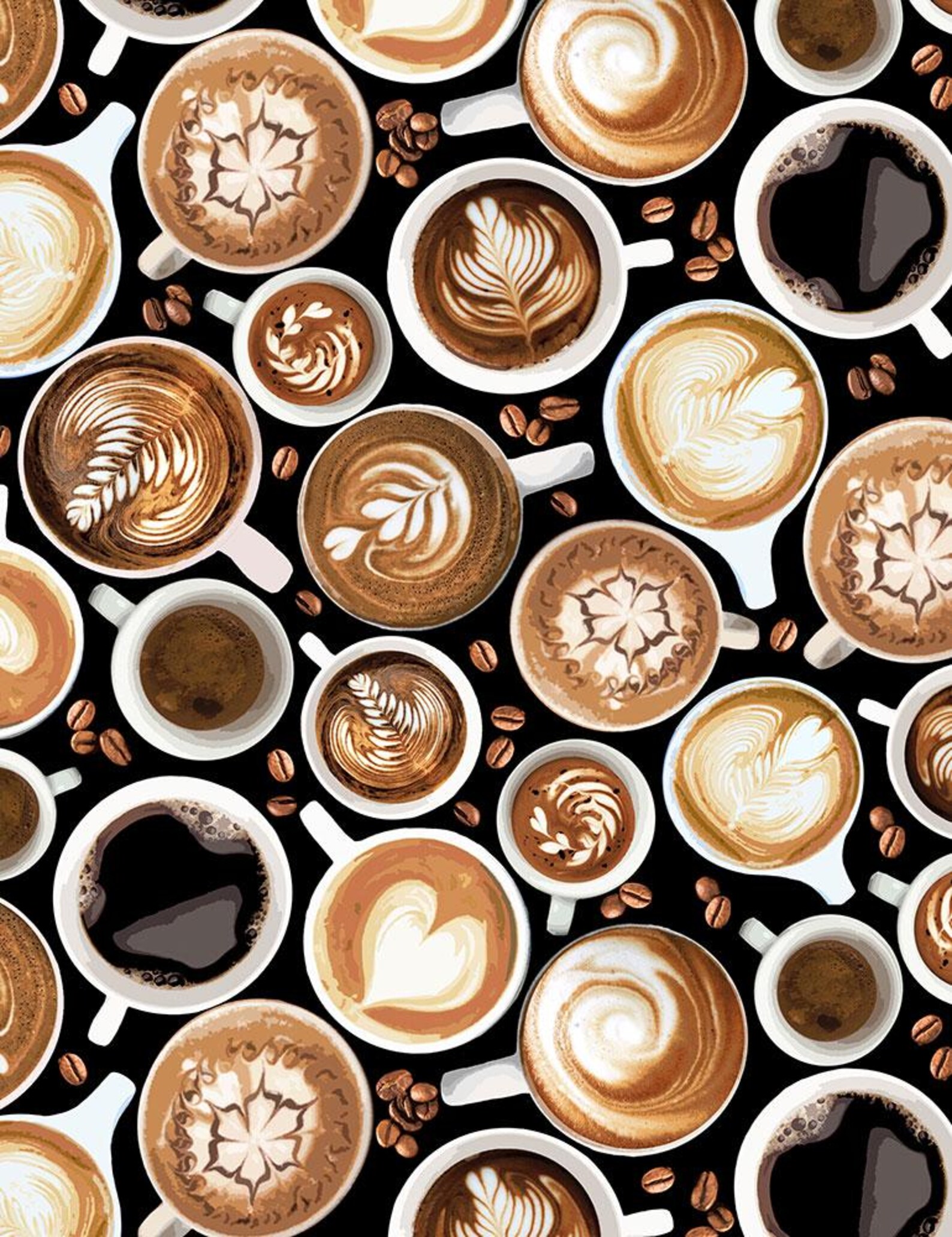 Coffee Fabric, by the Yard, Fancy Coffee Cups, Fancy Creamer, C7257 ...