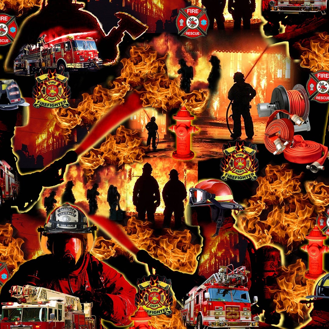 Firefighter Fabric by the Yard Under Fire Scenic - Etsy