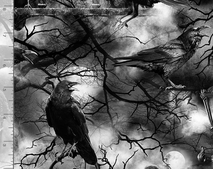 Halloween Fabric, by the Yard, Spooky Crows, Wicked Fog, Timeless ...