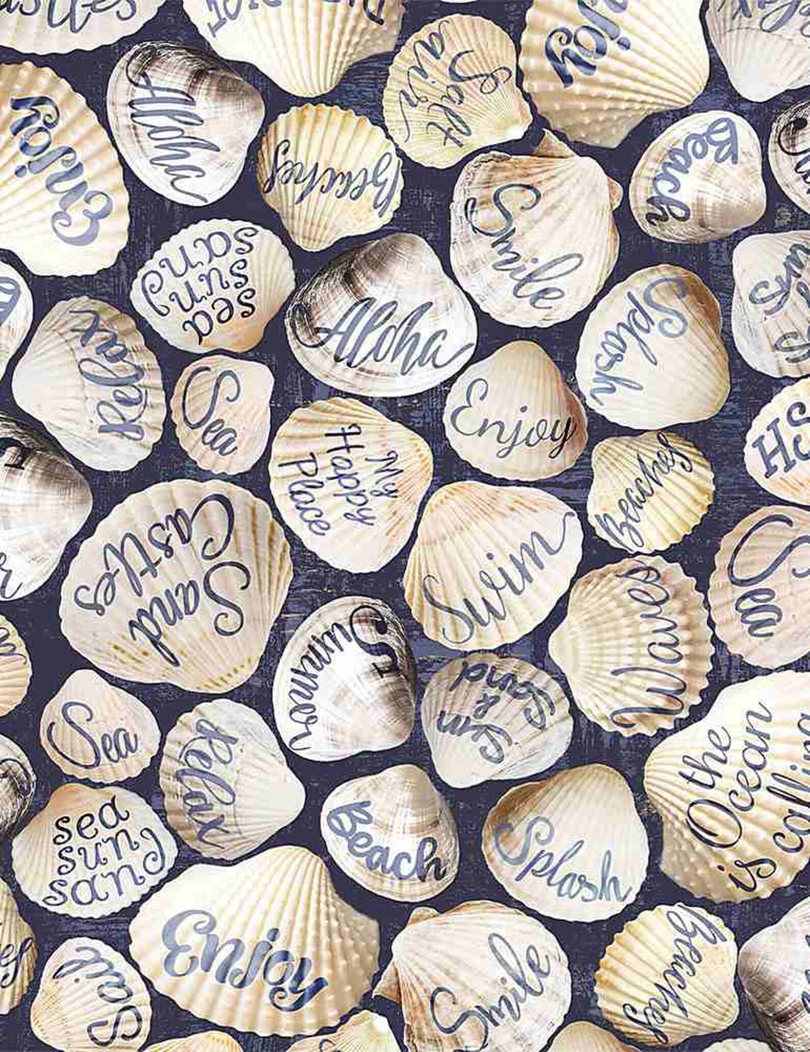 Beach Fabric By The Yard Words on Seashells Nautical Fabric | Etsy