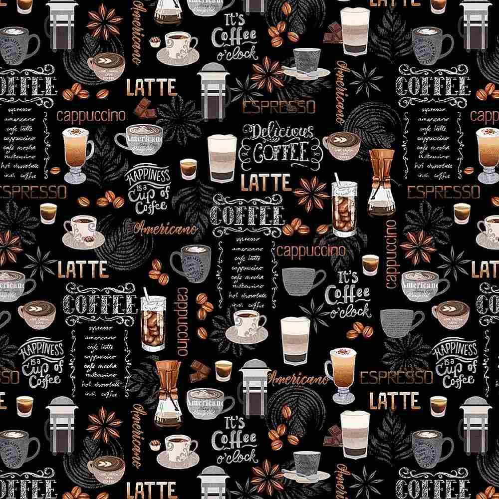 Coffee Fabric by the Yard Packed Coffee Motifs and Menu Text - Etsy