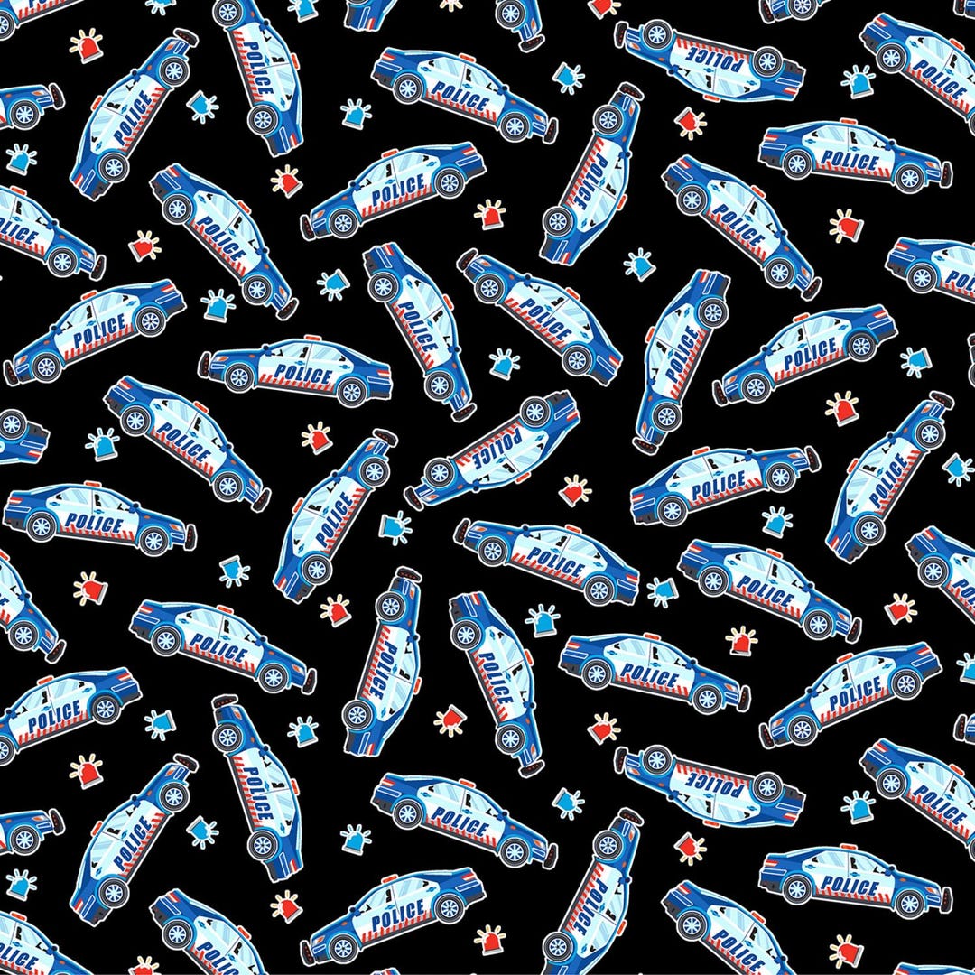 Police Fabric, by the Yard, Glow in the Dark Police Cars Fabric ...