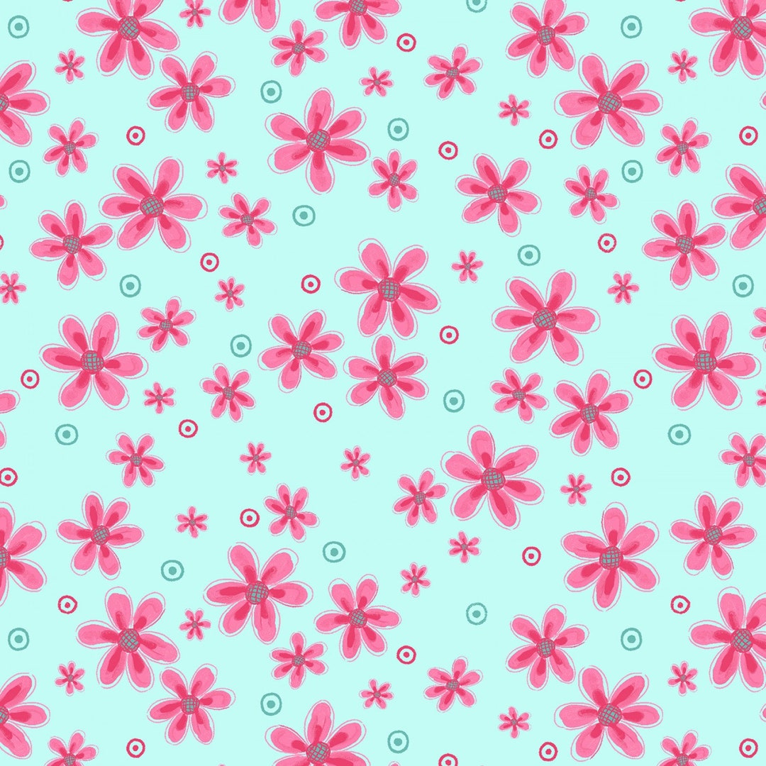 Easter Flowers Fabric, by the Yard, Spring or Easter Fun Fabric, Aqua ...