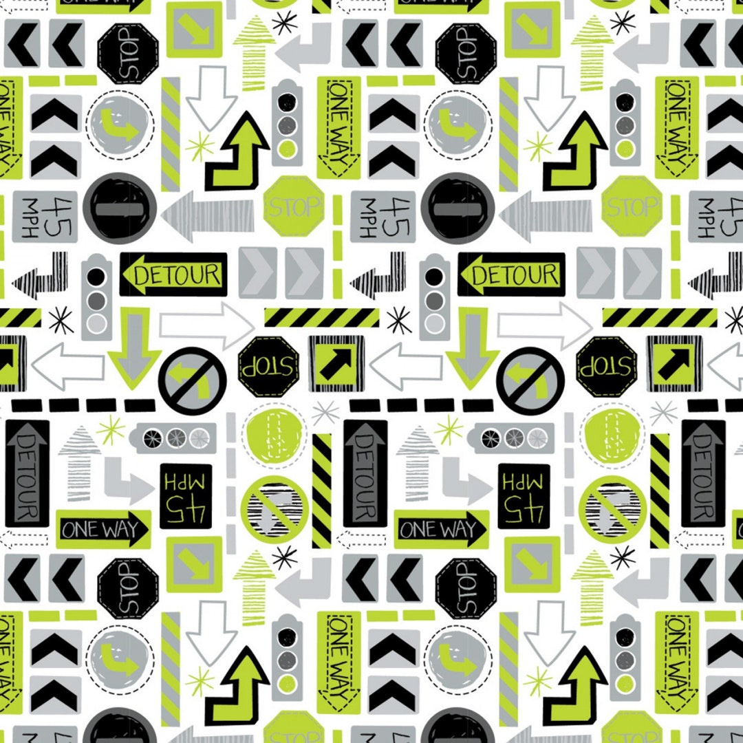 Road Signs Fabric, by the Yard, Lime Traffic Signs, Camelot Fabrics ...