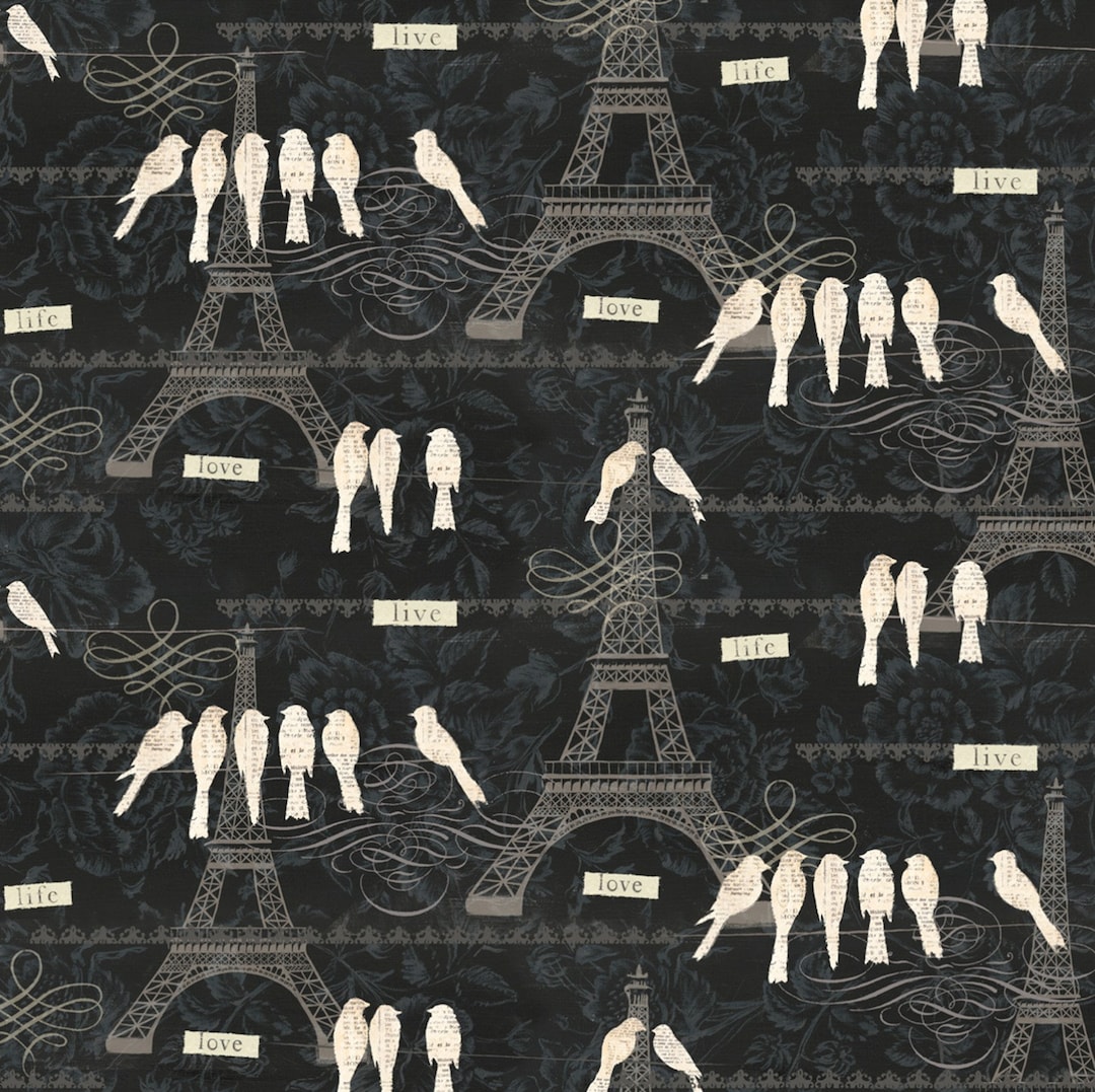 Paris Fabric by the Yard Love Paris Eiffel Tower Birds - Etsy