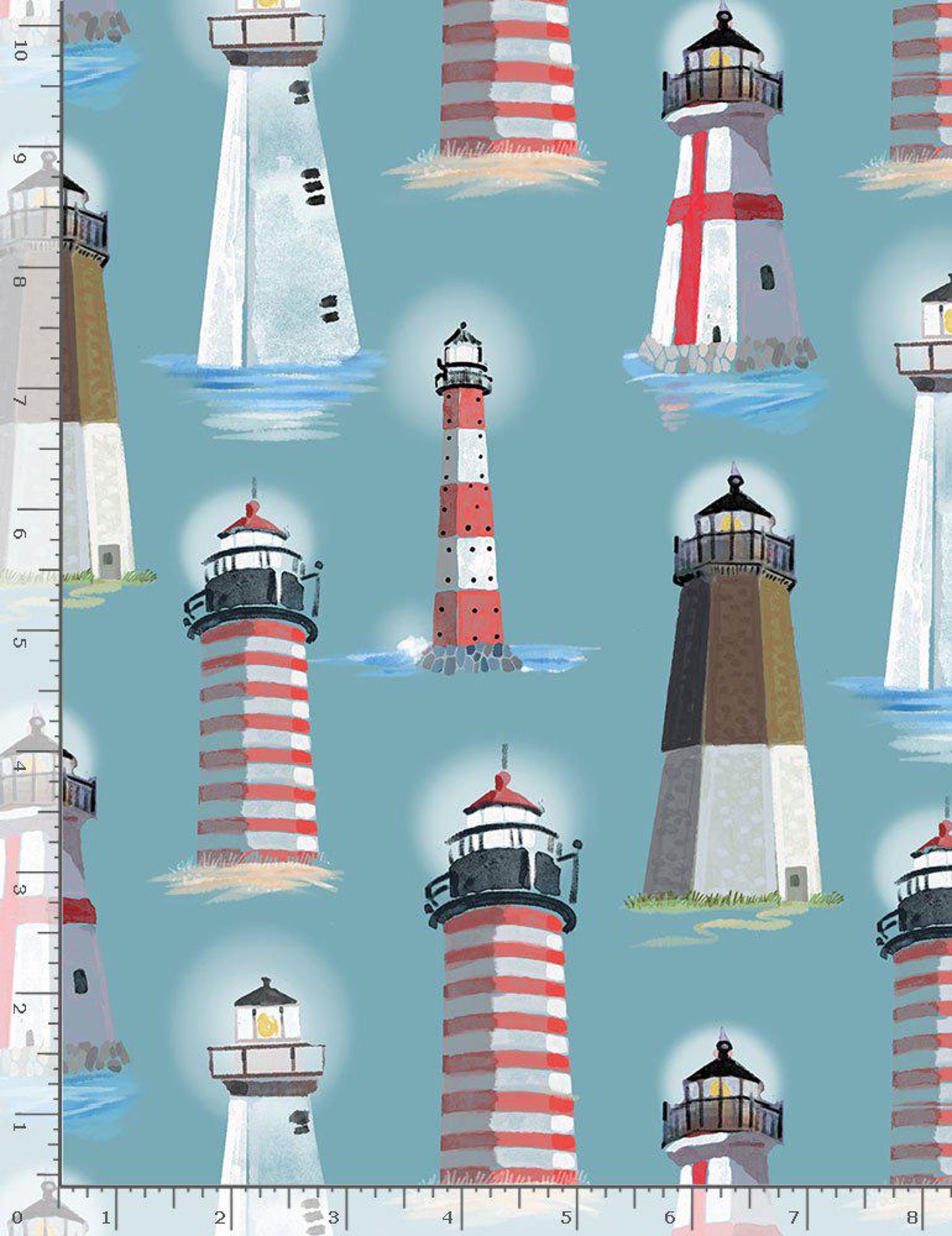 Lighthouse Fabric by the Yard Ocean Blue Lighthouses, Timeless ...