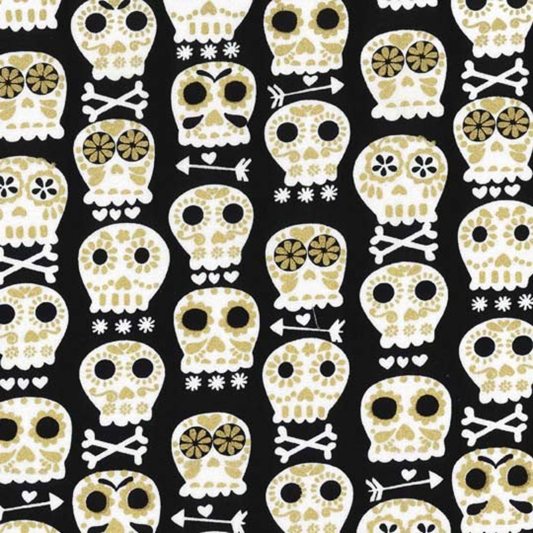 Skull Fabric, by the Yard, Bonehead, Metallic, Michael Miller Fabric, CM4425-BLAC-D, Quilting ...