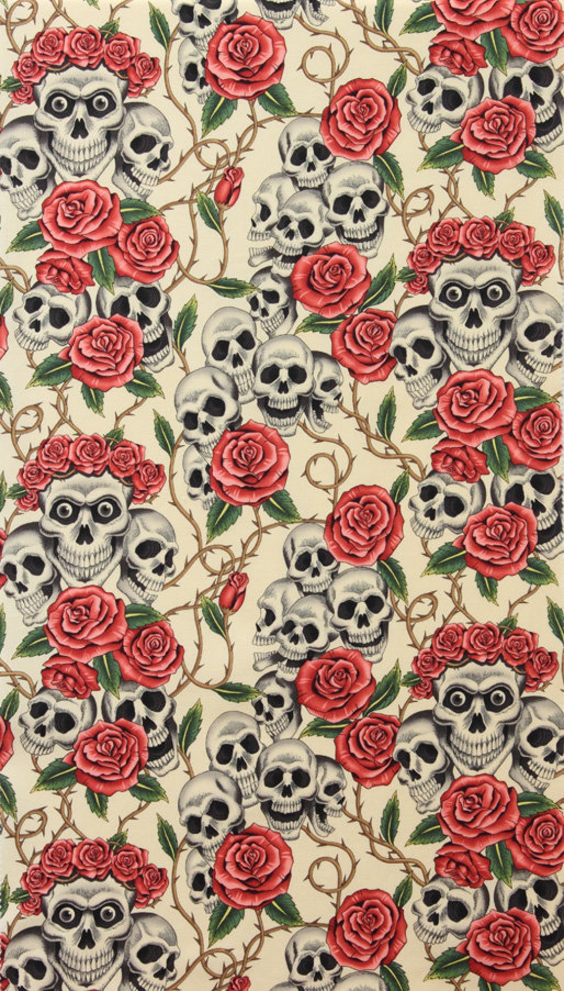 Skull Fabric by the Yard the Rose Tattoo Fabric Natural | Etsy