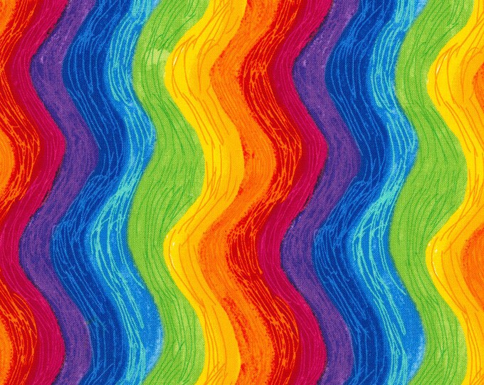 Rainbow Fabric, by the Yard, Rainbow Squiggle, Timeless Treasures ...