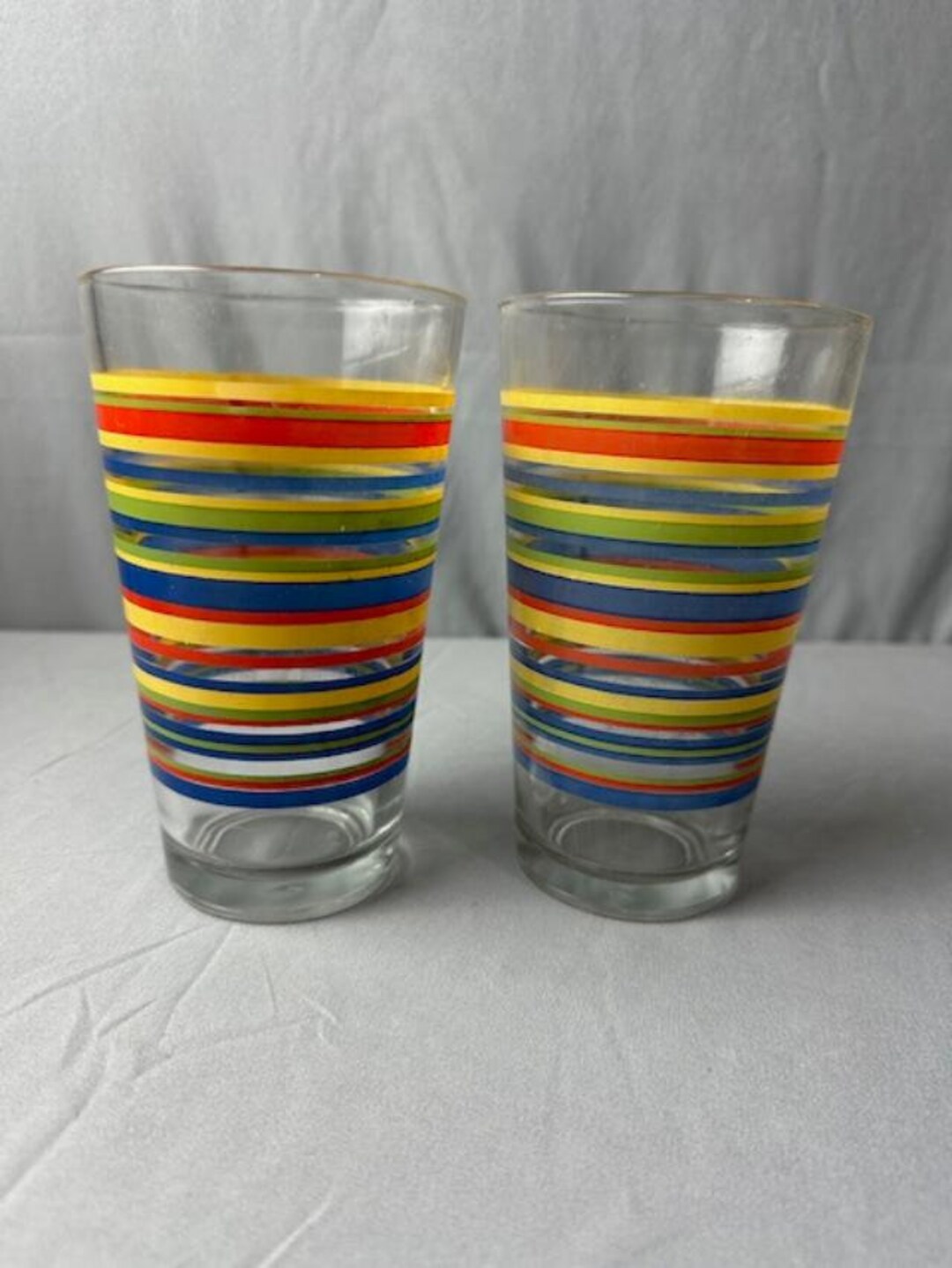 Vintage Libbey Mambo Set of 2 Tumbler Glasses Cups Stripes Multicolored ...