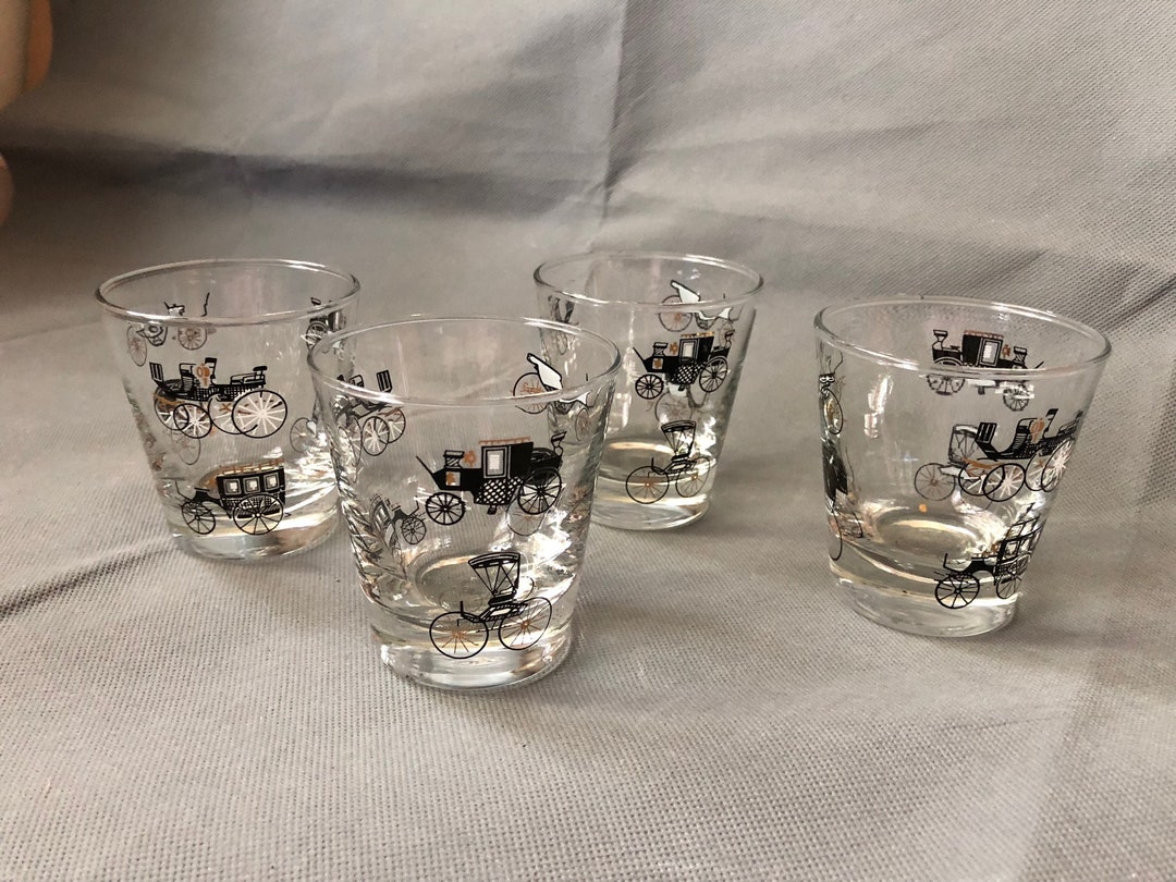 Vintage Libbey Set of 4 Cocktail Bar-ware Cups Curio Carriage Themed 3 ...