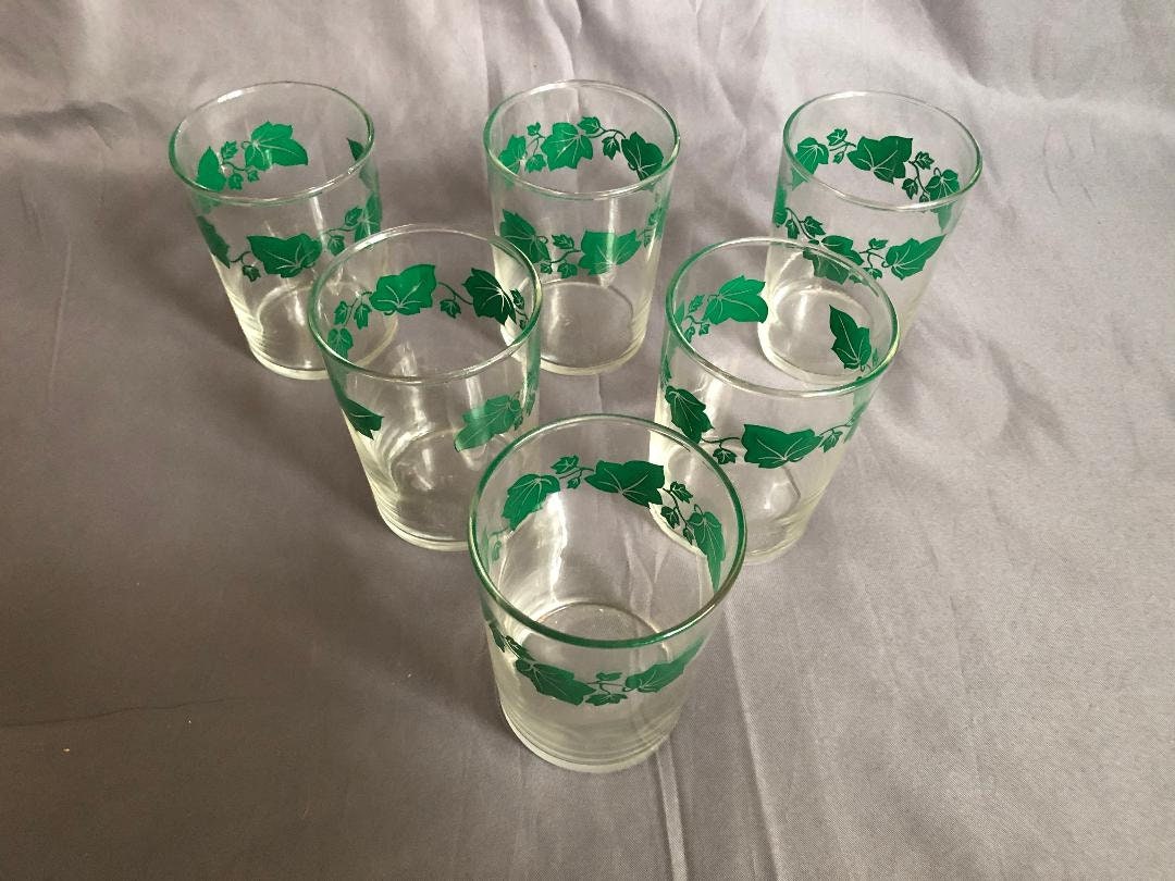 Vintage Federal Glass Southern Ivy Glass Set Of 6 Glasses Etsy India