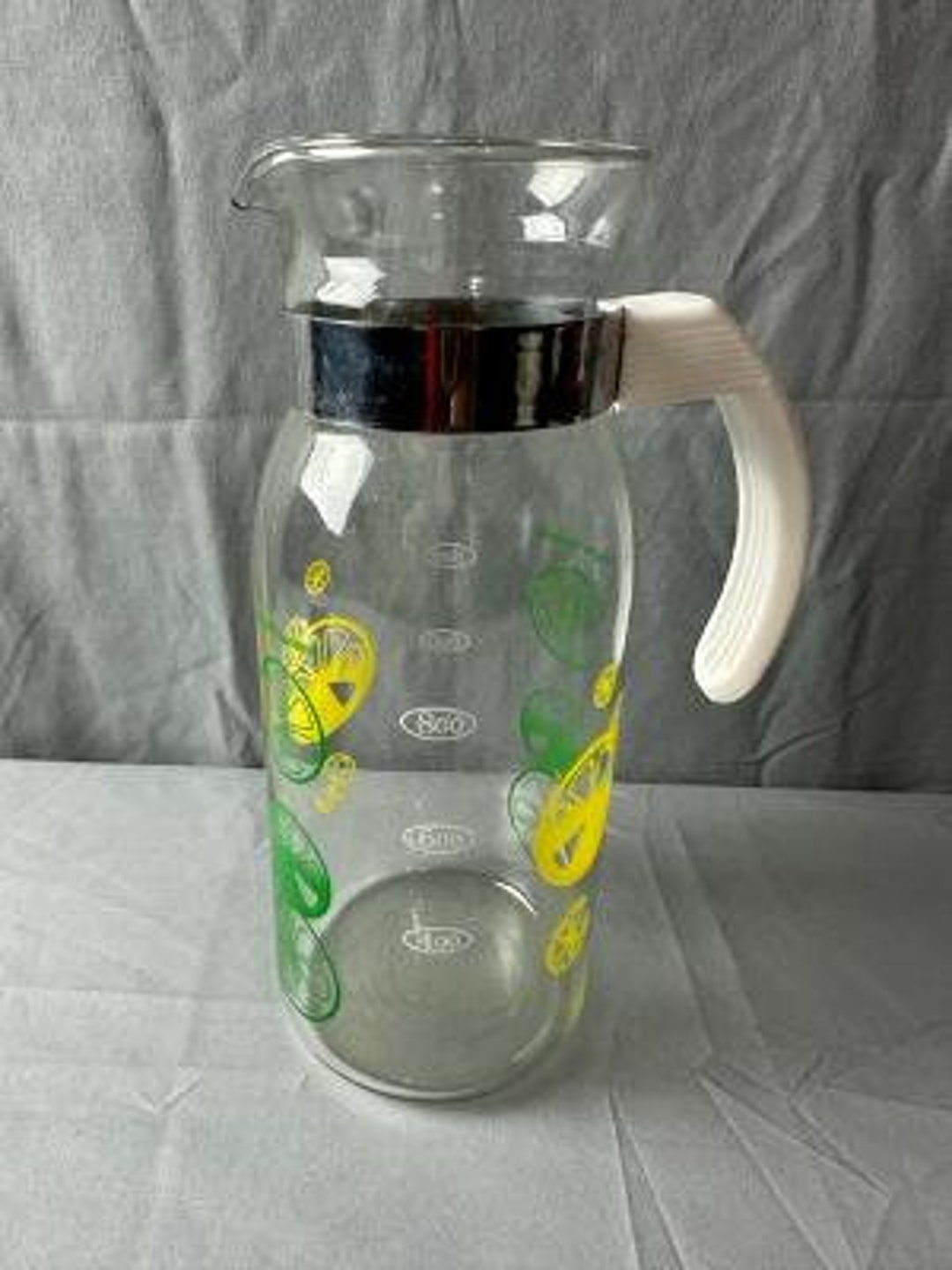 Vintage Lemonade Glass Pitcher Carafe Lemon Lime Design Welcome ...