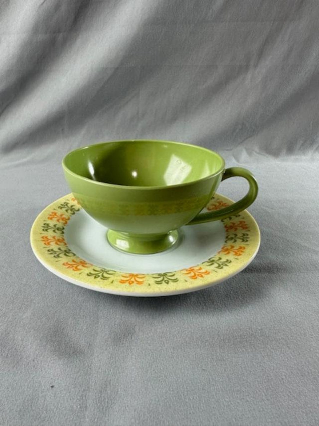 Vintage Texas Ware Melmac Tea Cup and Saucer in Green and Orange - Etsy