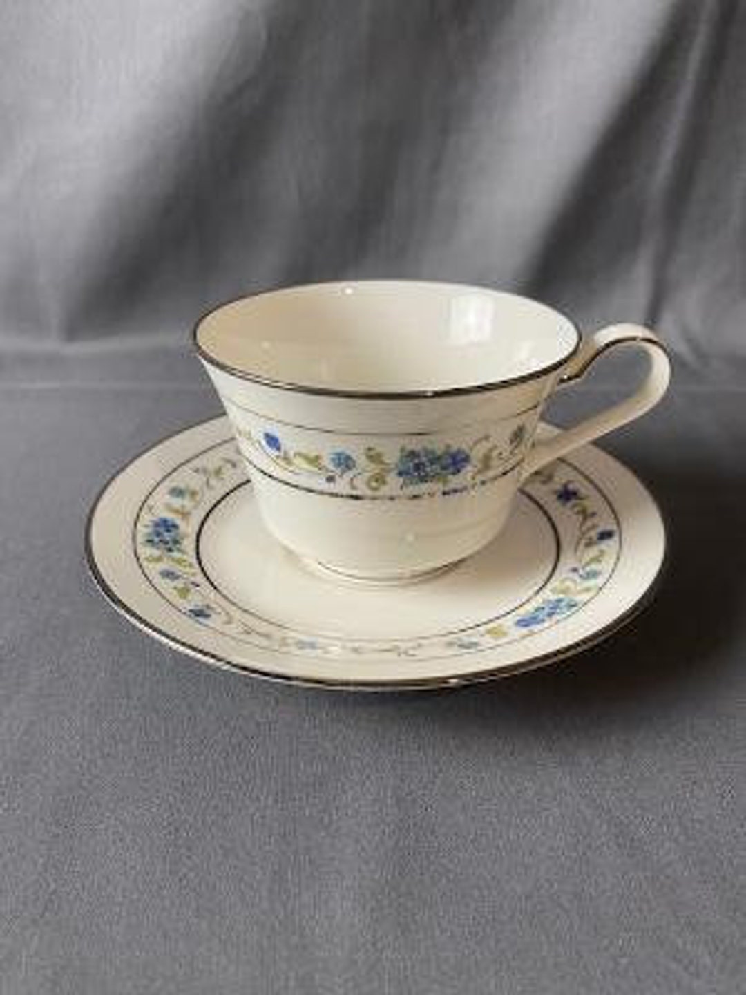 Vintage Noritake Ivory China Norma Tea Cup and Saucer Blue Floral #7016 ...