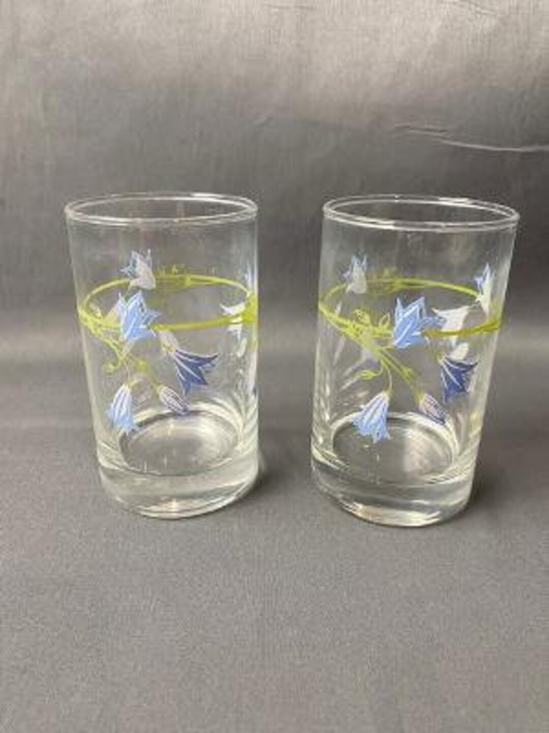 Vintage Juice Glasses Glass Cup Set of 2 Blue Flowers Design 4 Oz - Etsy