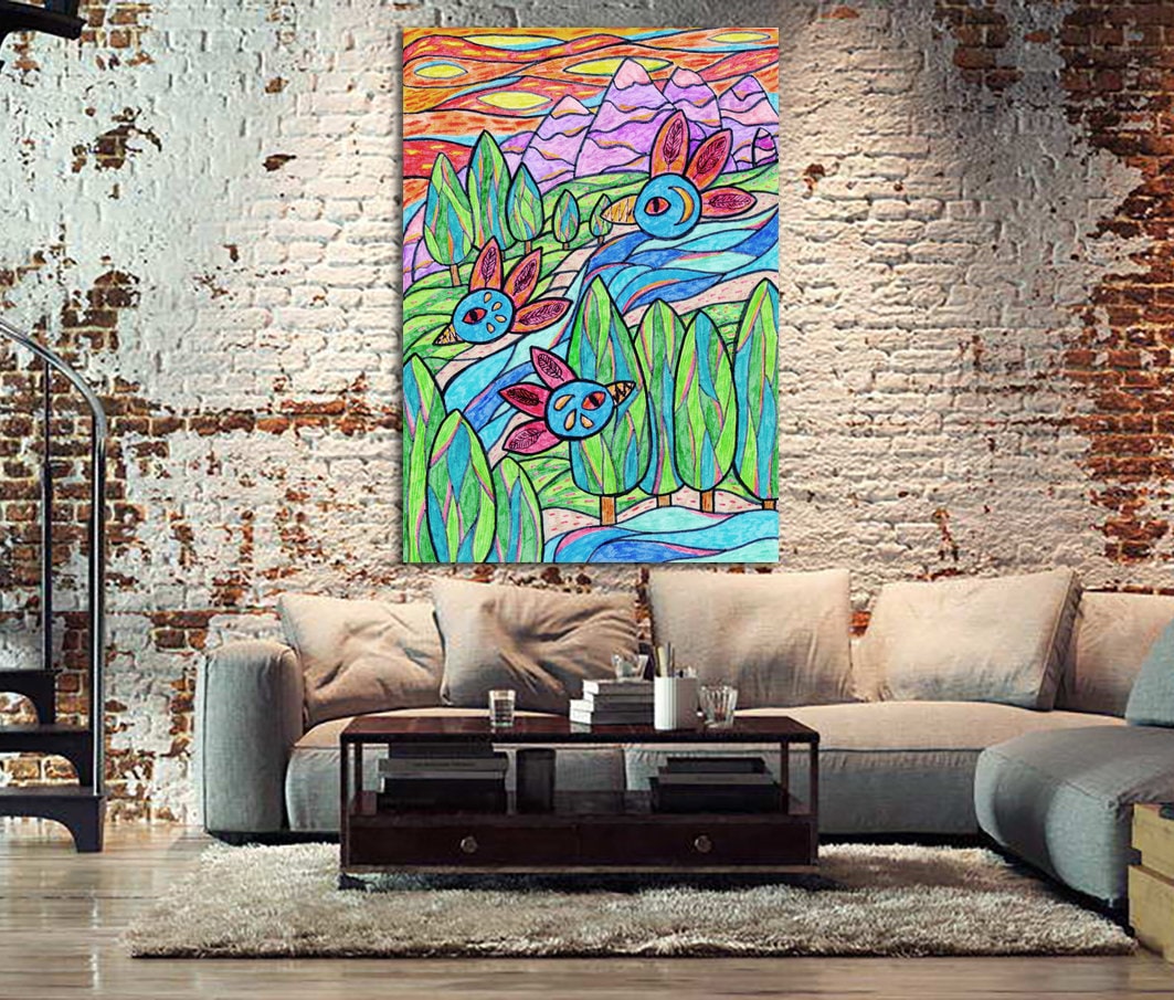 Abstract art poster Digital download Landscape painting | Etsy