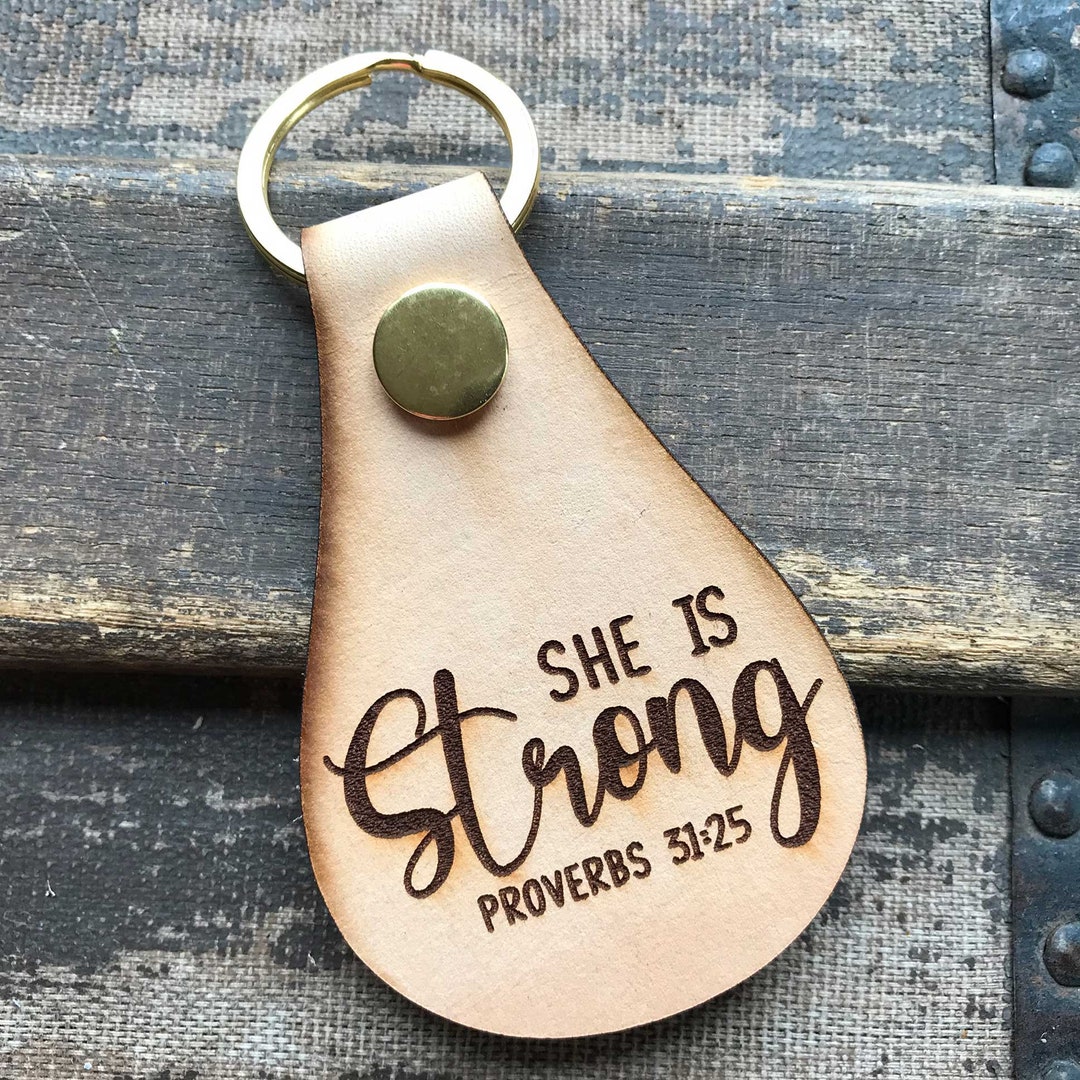 Leather Keyring with Gold Hardware She is Strong - Etsy España