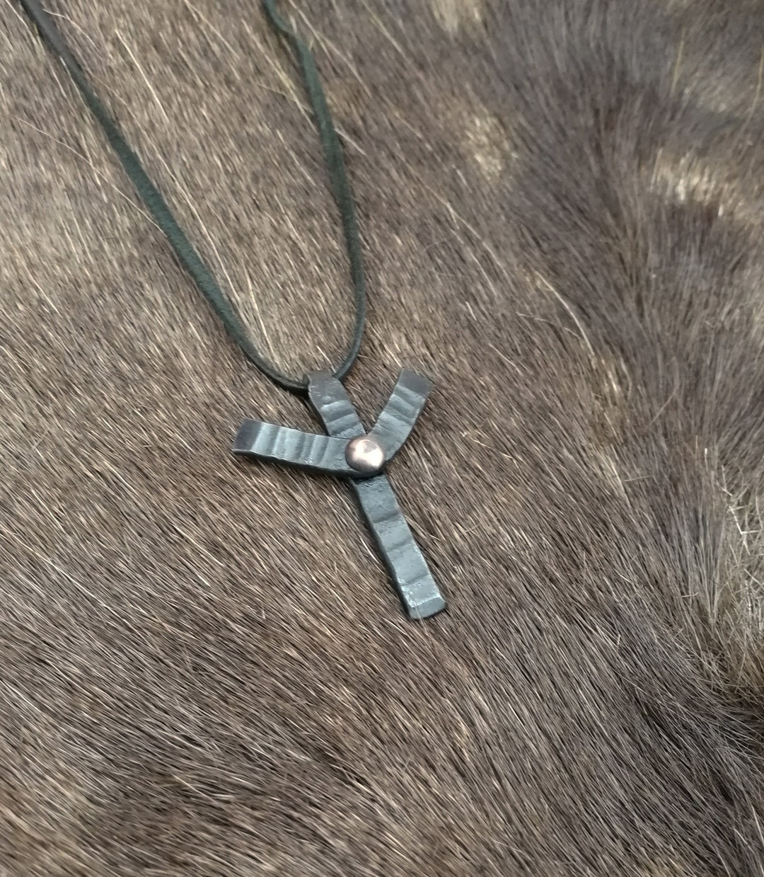 Hand Forged Algiz Rune Pendant High Quality Elk Leather String. - Etsy
