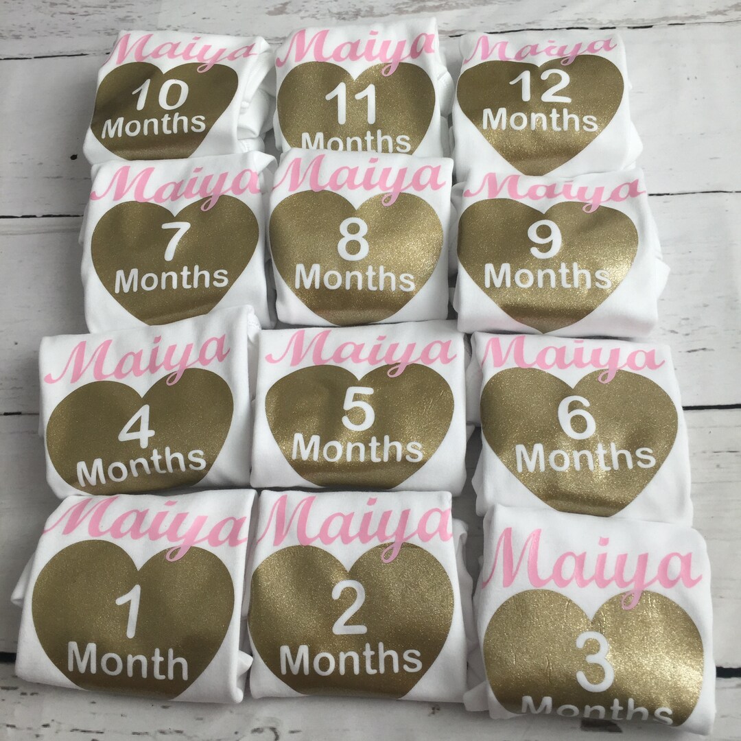 Personalised Baby Monthly Milestone Onesie Set, Baby Milestone Vests ...
