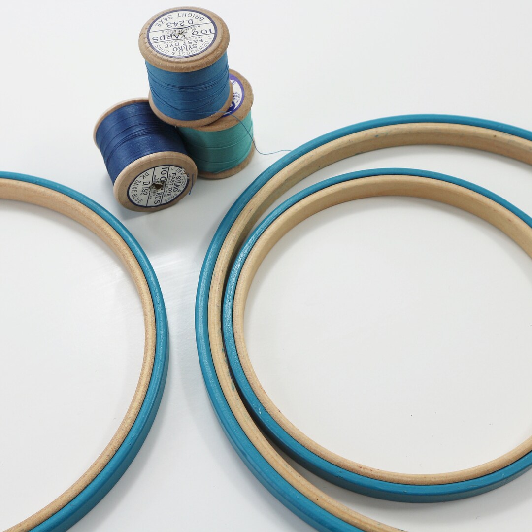 6 to 9 Inch Deep Turquoise Blue Embroidery Hoops. Painted Wooden ...