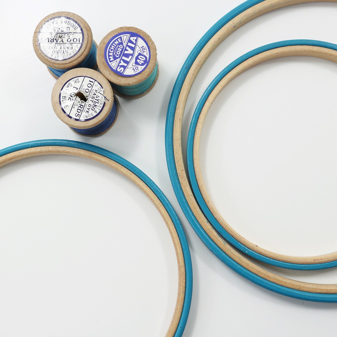 10 and 12 Inch Deep Turquoise Blue Embroidery Hoops. Large Painted ...