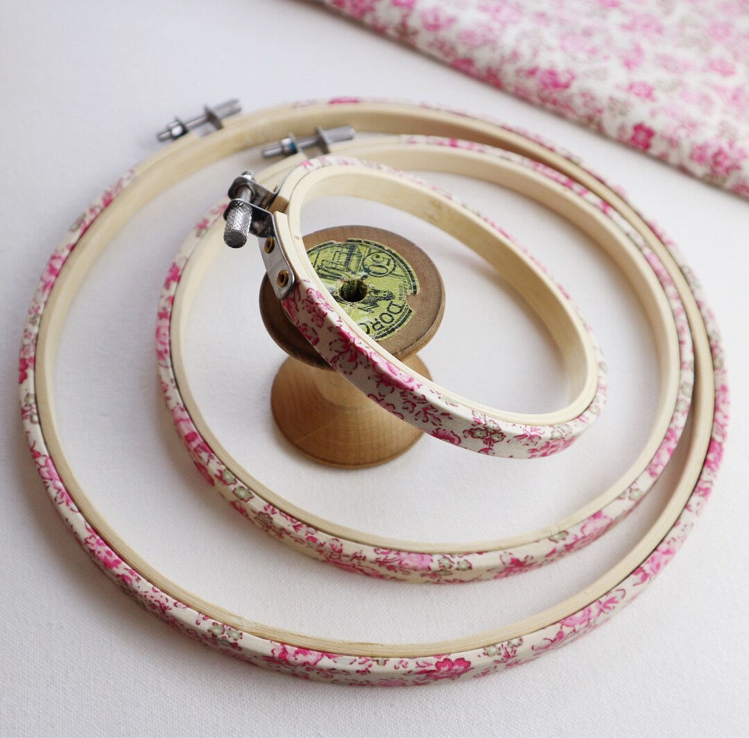 Large Embroidery Hoops, Hand Wrapped With Pink Rose, Tana Lawn, Cotton ...
