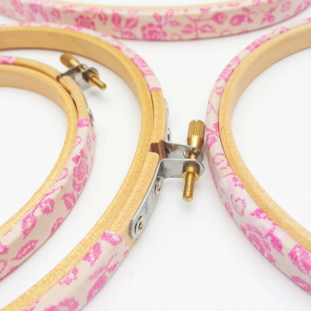 Large - Pink Fabric Wrapped Embroidery Hoop, Liberty London Floral Pink ...