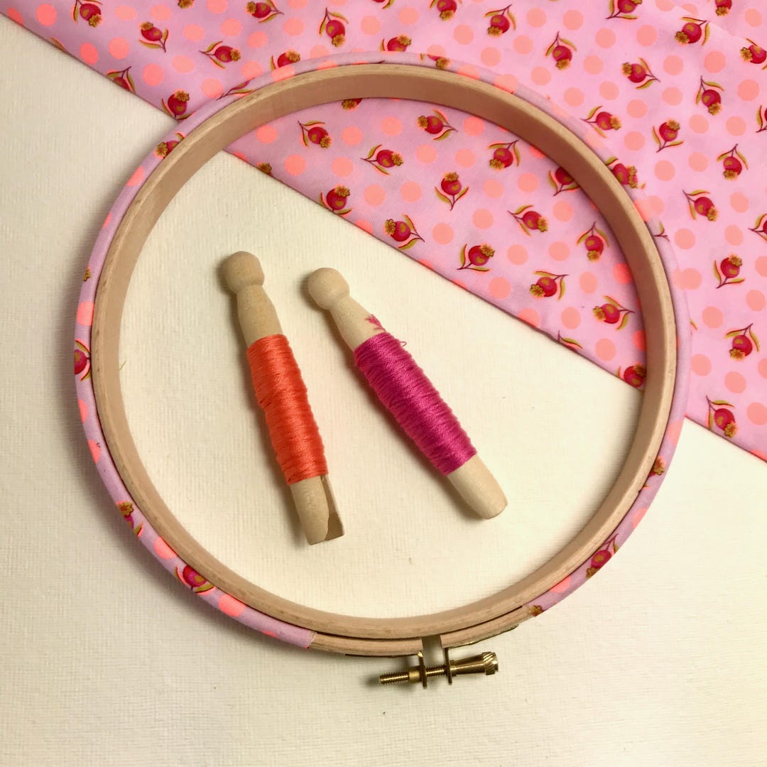 Pink, Fabric Covered Embroidery Hoop Frames. Impending Bloom Print ...
