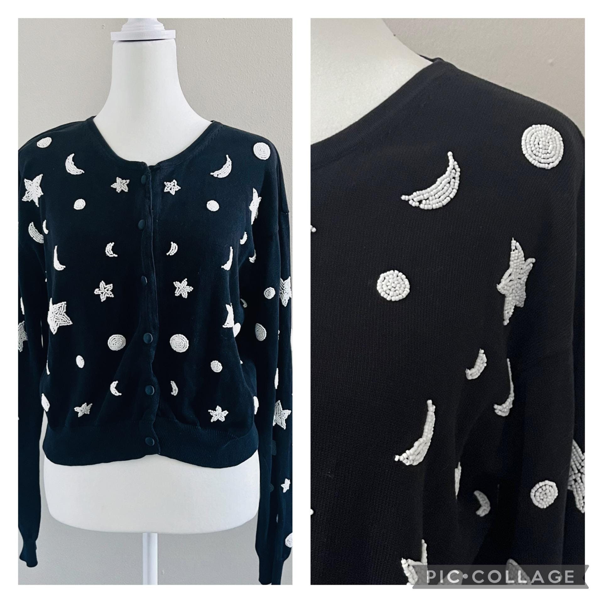 VTG Beaded Stars Moons Tarot Cardigan Size Medium Halloween Fairy 90s ...